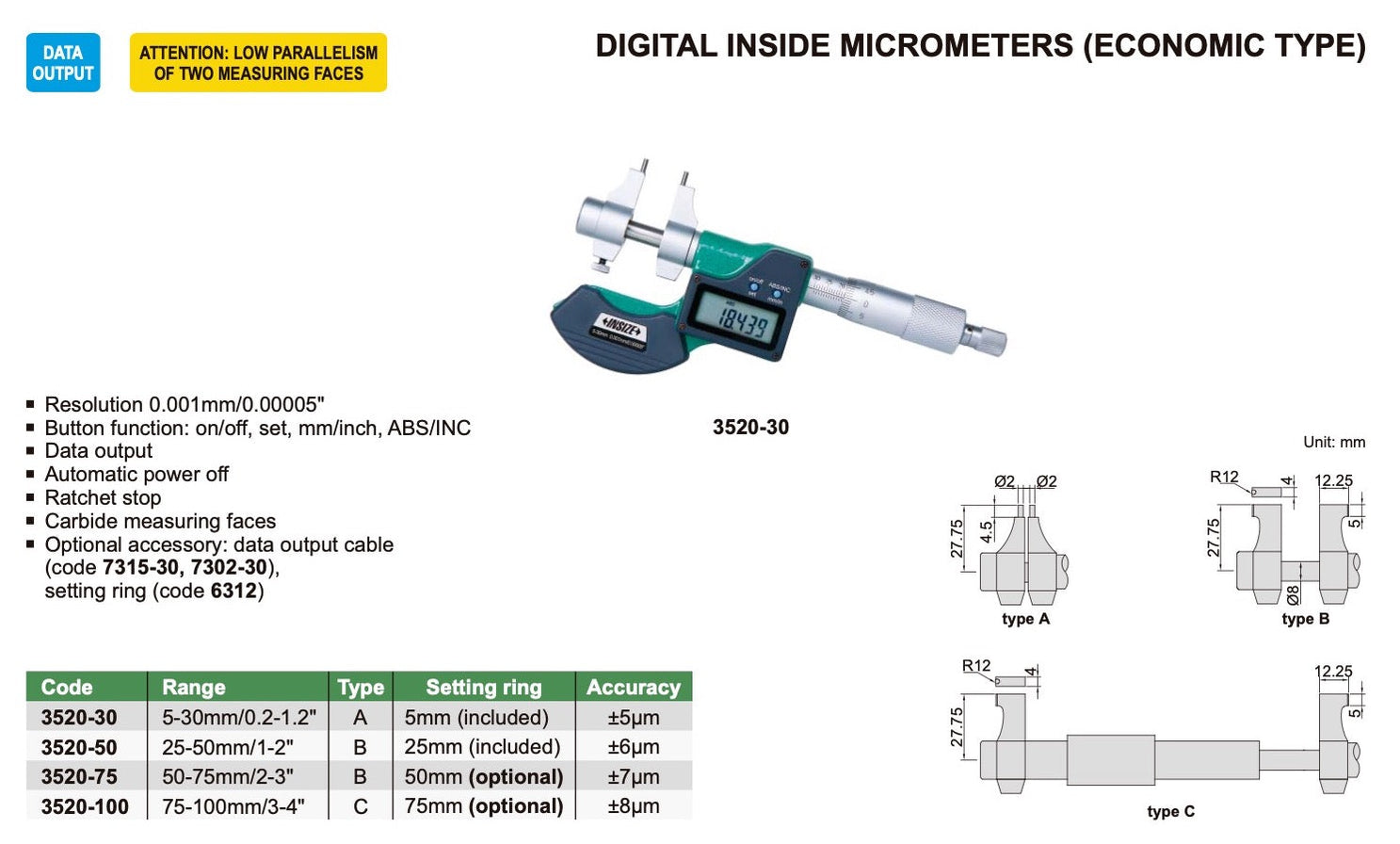 Digital Internal Hole Micrometer - 0.001mm — Όργανα Μέτρησης