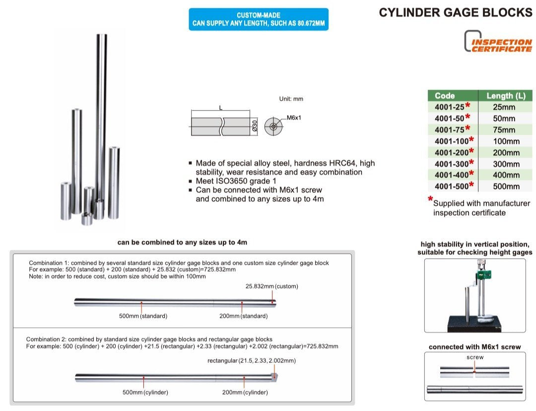 Cylinder Gage Blocks — Όργανα Μέτρησης